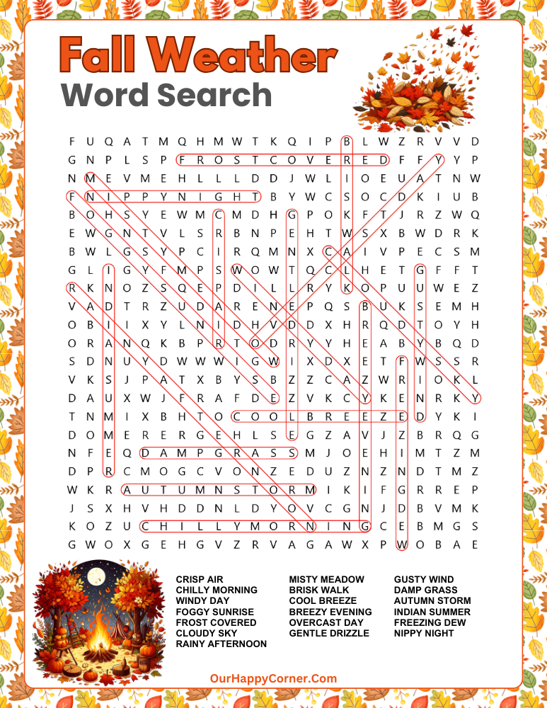 Free Printable Fall Word Search Puzzles Our Happy Corner