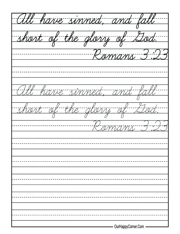Cursive Bible Verse Copywork Free Printable - Our Happy Corner
