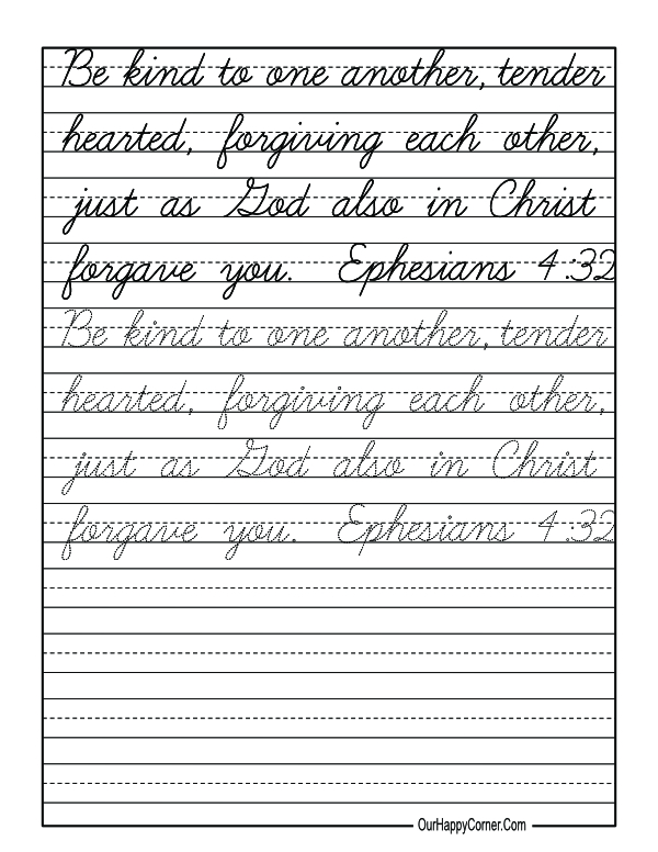 Cursive Bible Verse Copywork Free Printable - Our Happy Corner