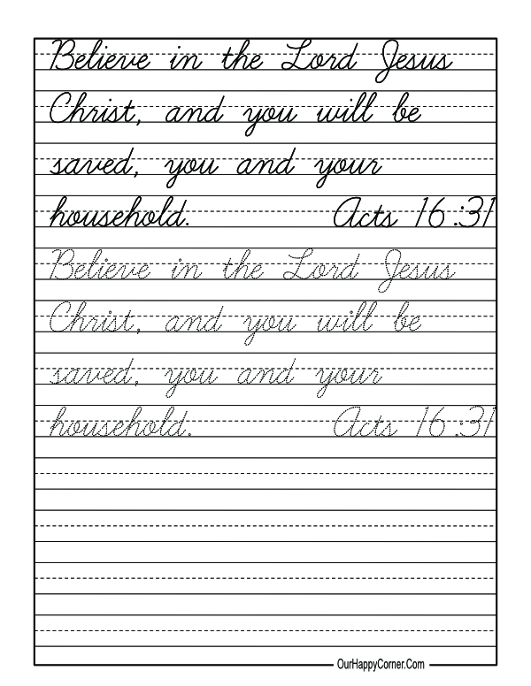 Cursive Bible Verse Copywork Free Printable - Our Happy Corner