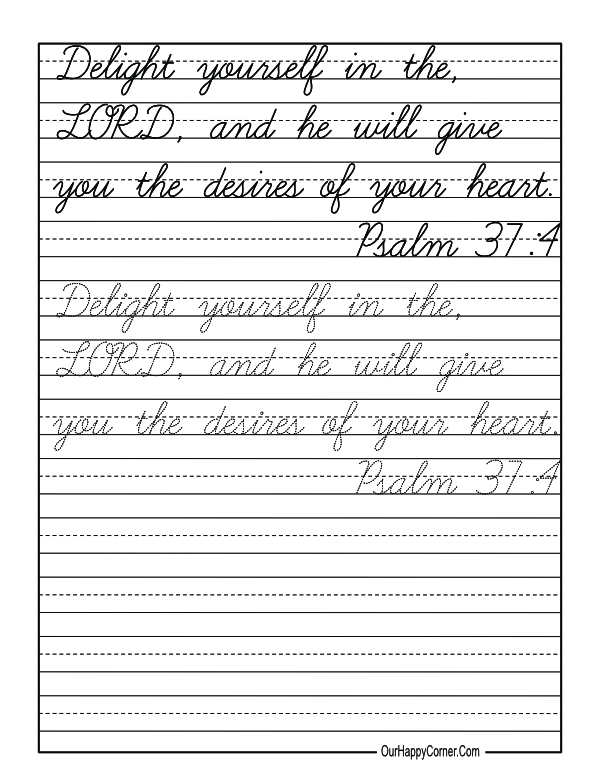 Cursive Bible Verse Copywork Free Printable - Our Happy Corner