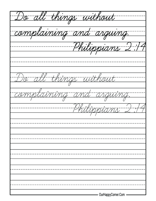Cursive Bible Verse Copywork Free Printable - Our Happy Corner