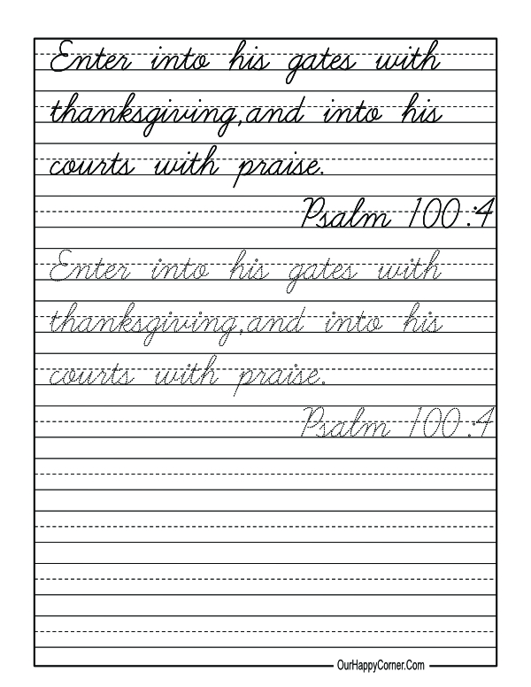 Cursive Bible Verse Copywork Free Printable - Our Happy Corner