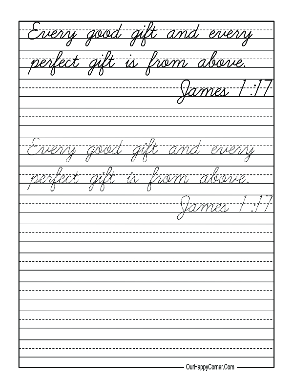 Cursive Bible Verse Copywork Free Printable - Our Happy Corner