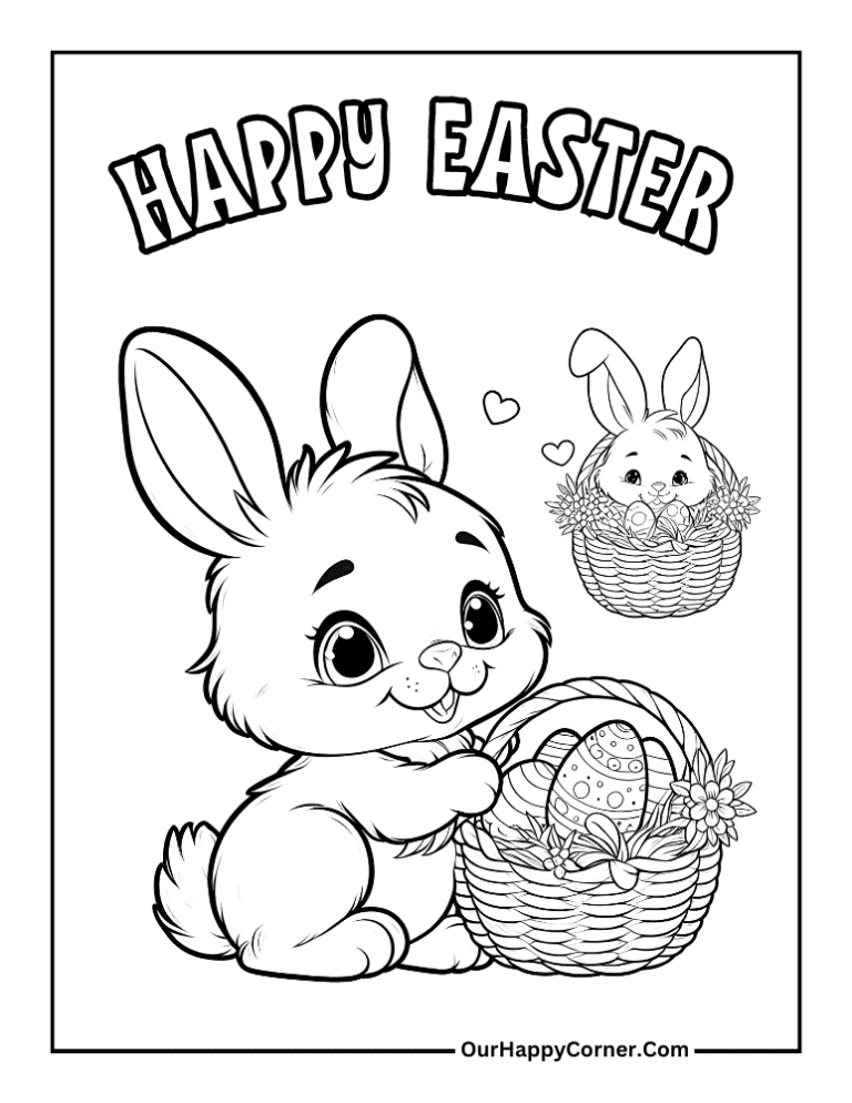 Easter Bunny Coloring Pages Free Printable - Our Happy Corner