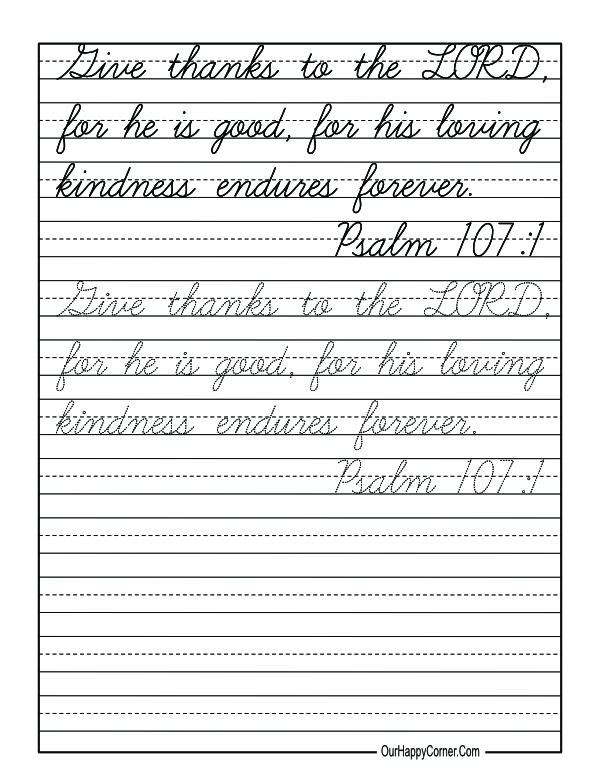 Cursive Bible Verse Copywork Free Printable - Our Happy Corner