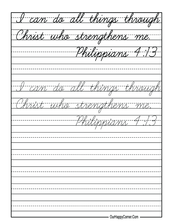 Cursive Bible Verse Copywork Free Printable - Our Happy Corner
