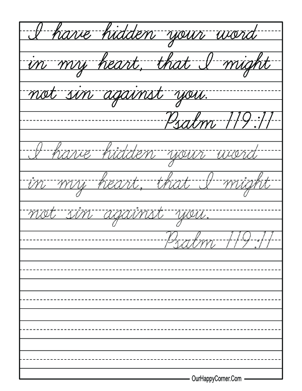 Cursive Bible Verse Copywork Free Printable - Our Happy Corner