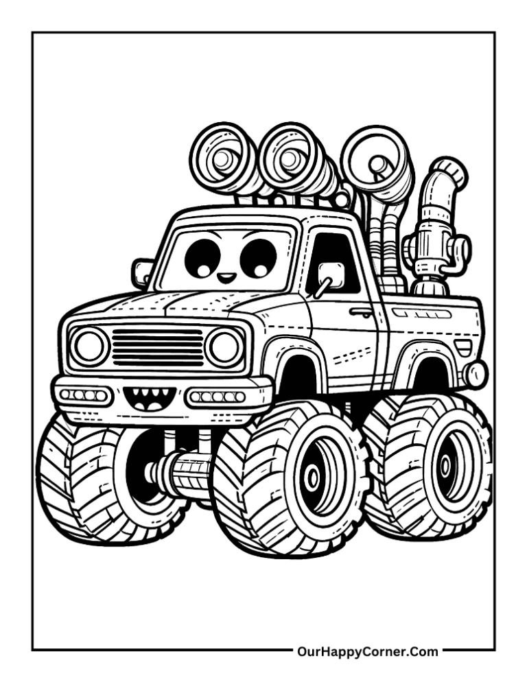 Monster Truck Coloring Pages Free Printable - Our Happy Corner