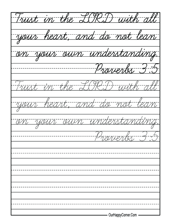 Cursive Bible Verse Copywork Free Printable - Our Happy Corner
