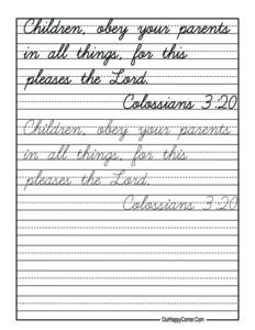 Cursive Bible Verse Copywork Free Printable - Our Happy Corner