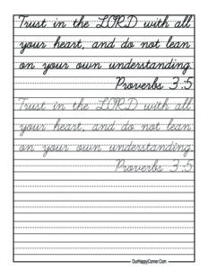 Cursive Bible Verse Copywork Free Printable - Our Happy Corner