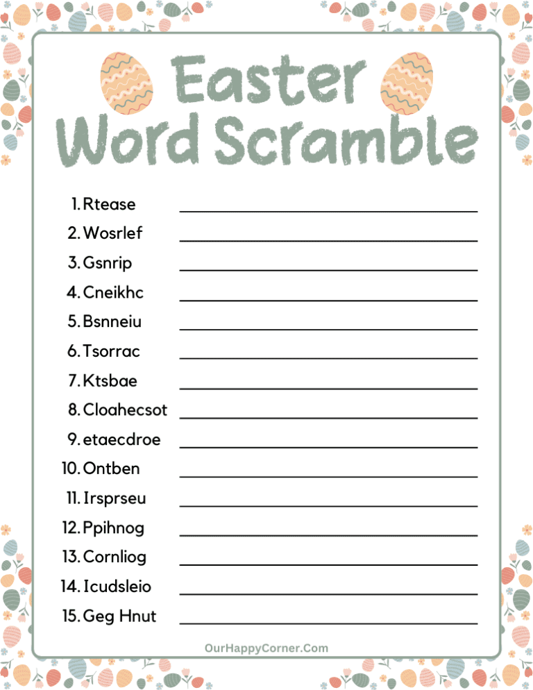 Free Printable Easter Word Scrambles for Kids and Adults - Our Happy Corner