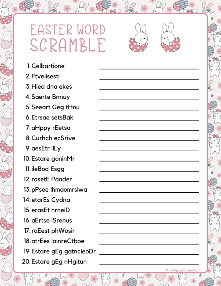 Free Printable Easter Word Scrambles for Kids and Adults - Our Happy Corner