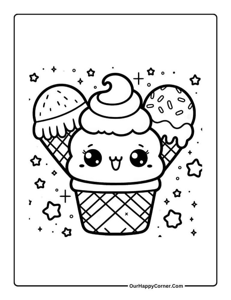 Kawaii Sweet Treats Coloring Pages Free Printable - Our Happy Corner
