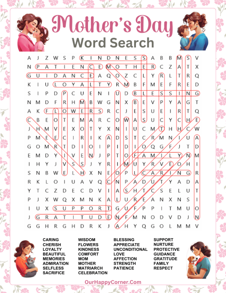 Mother's Day Word Search Free Printable - Our Happy Corner