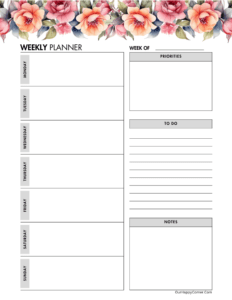 Floral Weekly Planner Free Printable - Our Happy Corner
