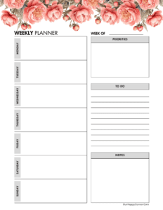 Floral Weekly Planner Free Printable - Our Happy Corner