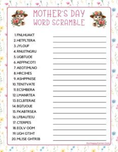 Free Printable Mother's Day Word Scramble - Our Happy Corner