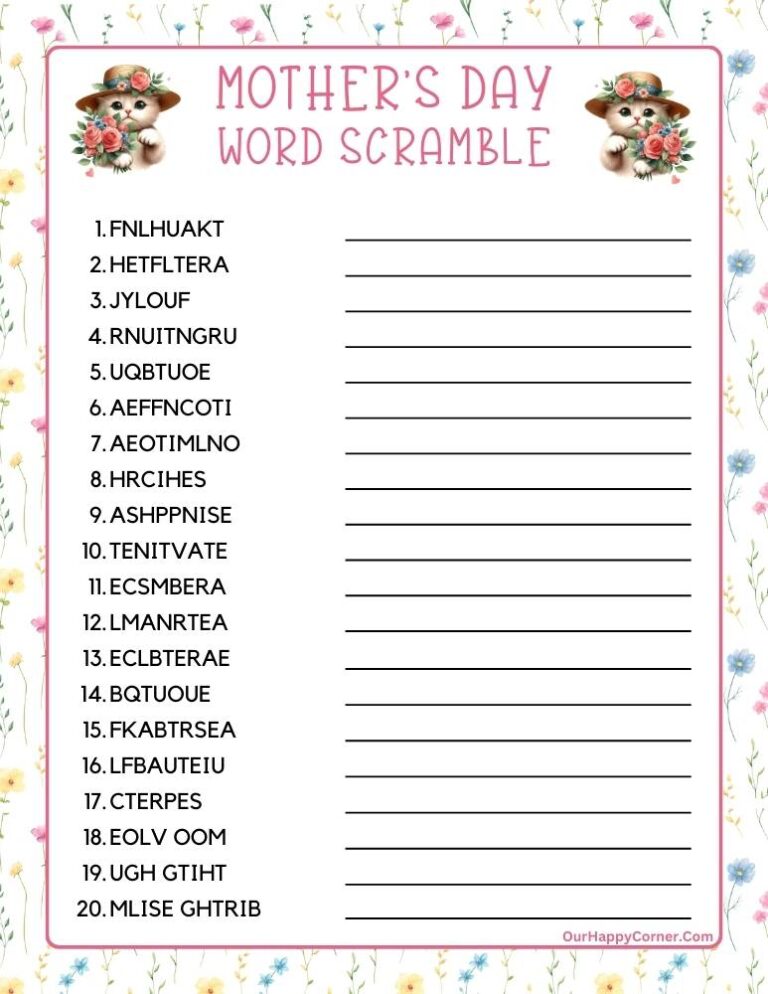 Free Printable Mother's Day Word Scramble - Our Happy Corner