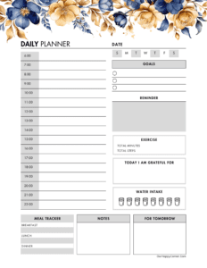 Floral Daily Planner Free Printable - Our Happy Corner