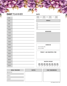 Floral Daily Planner Free Printable - Our Happy Corner