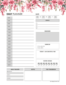 Floral Daily Planner Free Printable - Our Happy Corner