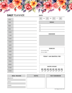 Floral Daily Planner Free Printable - Our Happy Corner