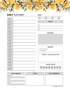 Floral Daily Planner Free Printable - Our Happy Corner