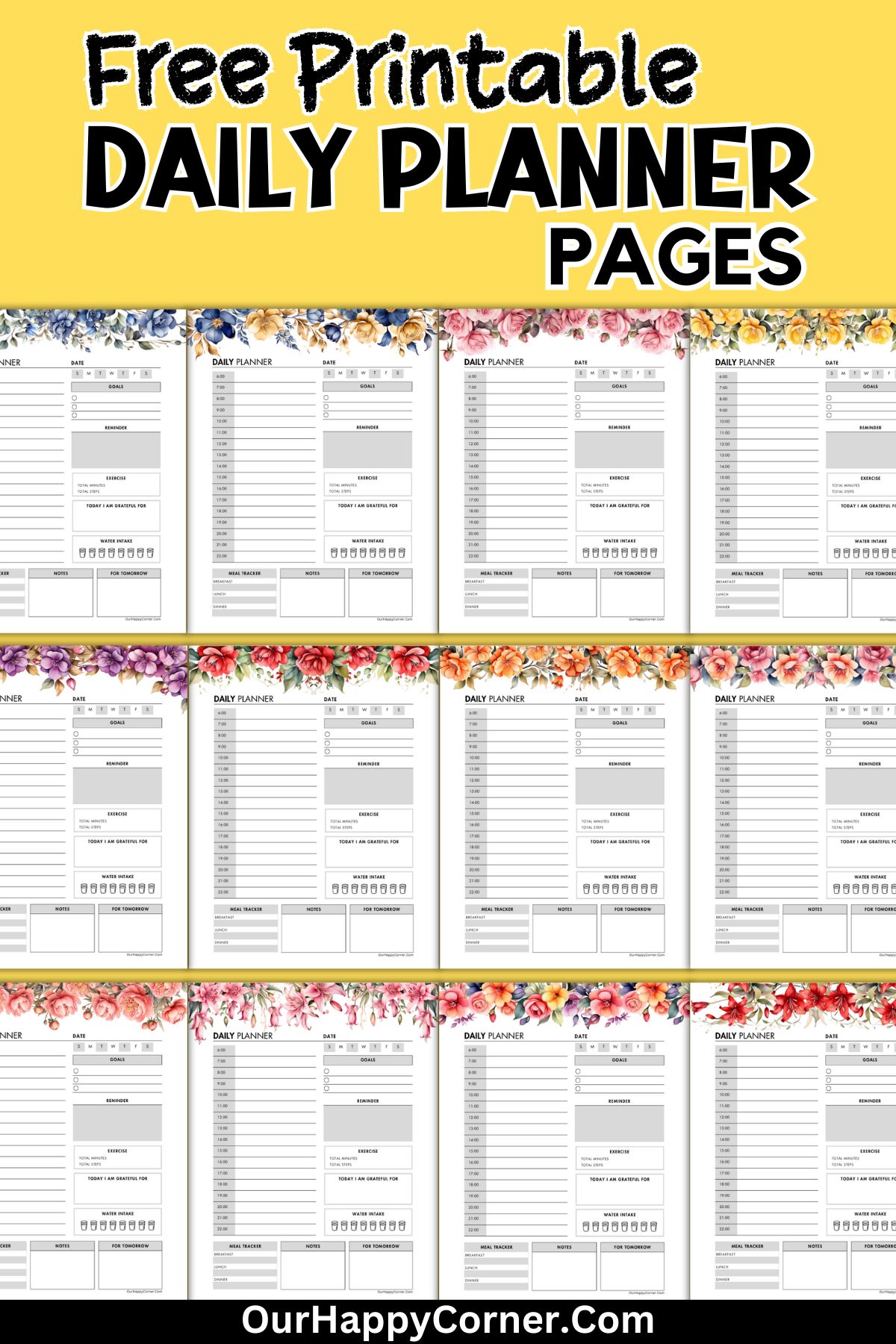 Floral Daily Planner Free Printable - Our Happy Corner