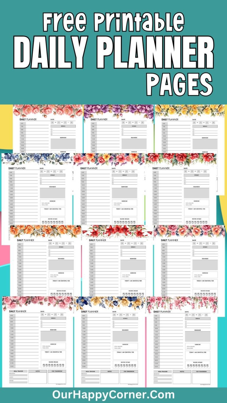Floral Daily Planner Free Printable - Our Happy Corner