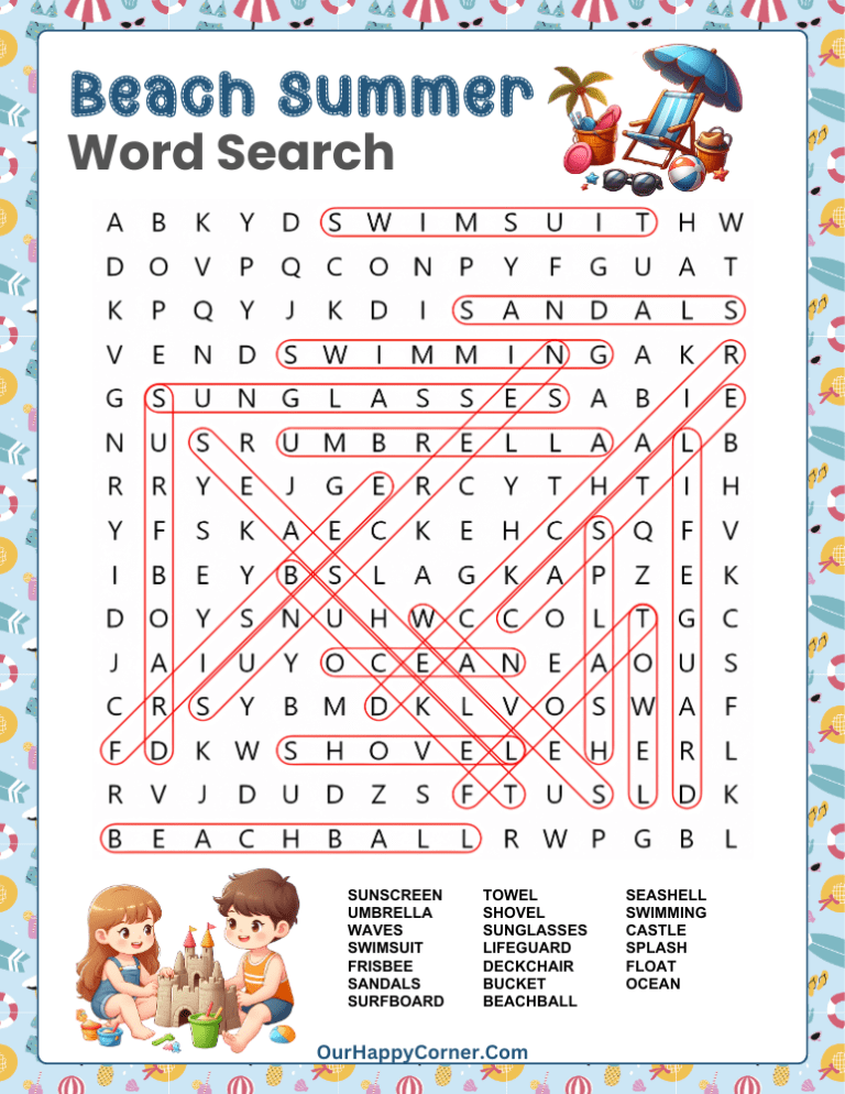 Summer Word Search Puzzles Free Printable - Our Happy Corner