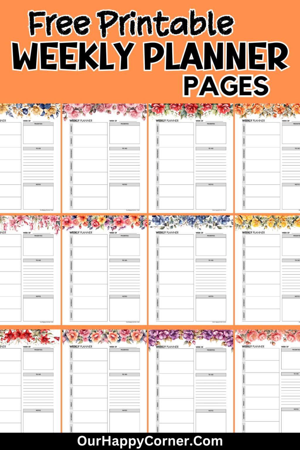 Floral Weekly Planner Free Printable - Our Happy Corner