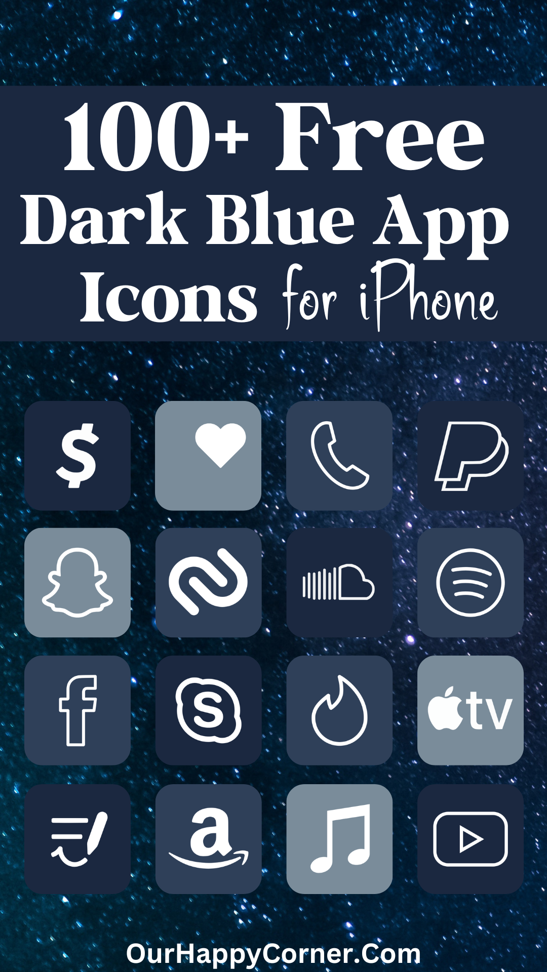 100 Free Aesthetic Dark Blue App Icons For Your iPhone - Our Happy Corner