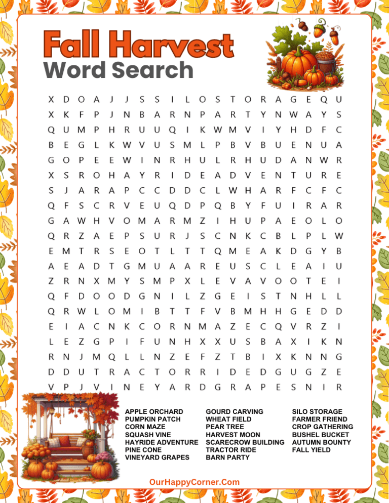 Free Printable Fall Word Search Puzzles - Our Happy Corner