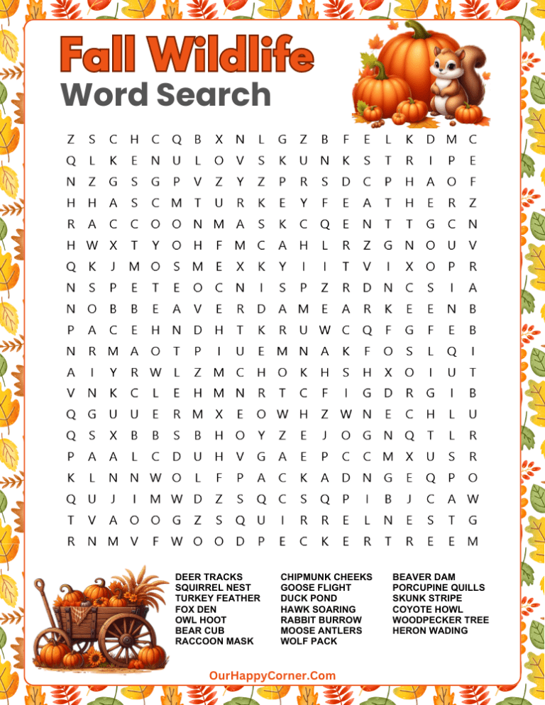 Free Printable Fall Word Search Puzzles - Our Happy Corner