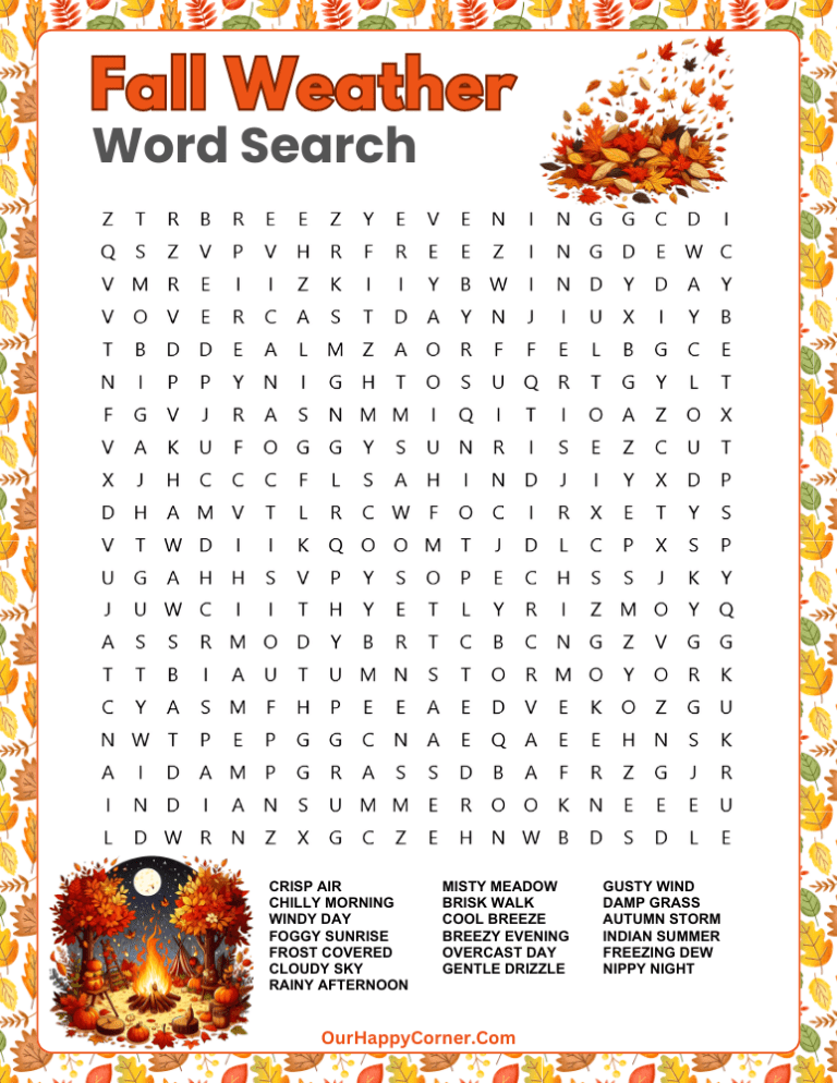 Free Printable Fall Word Search Puzzles - Our Happy Corner