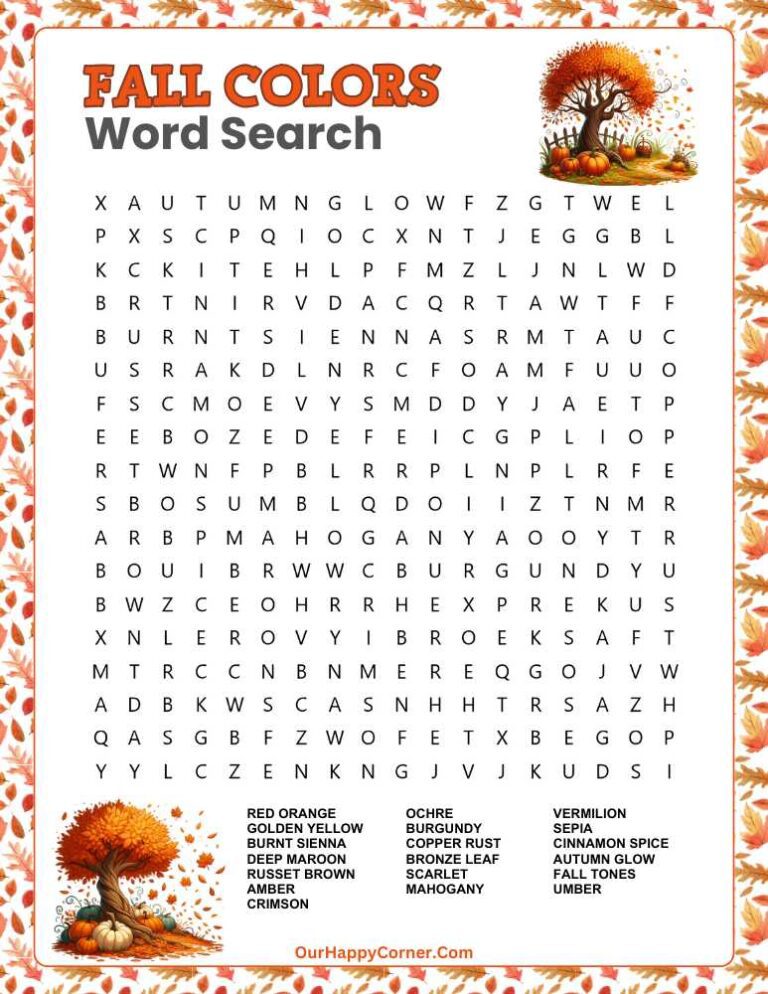 Free Printable Fall Word Search Puzzles - Our Happy Corner