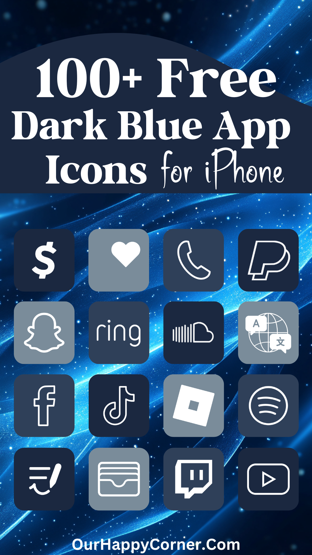 100 Free Aesthetic Dark Blue App Icons For Your iPhone - Our Happy Corner