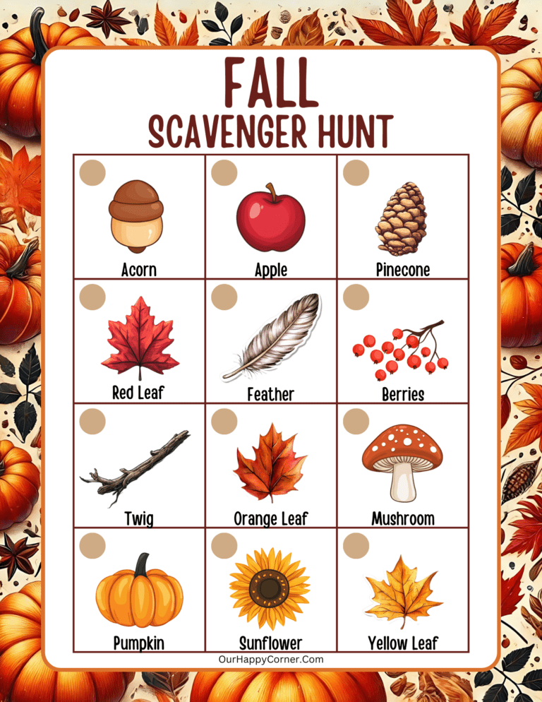 Free Fall Scavenger Hunt Printable - Our Happy Corner