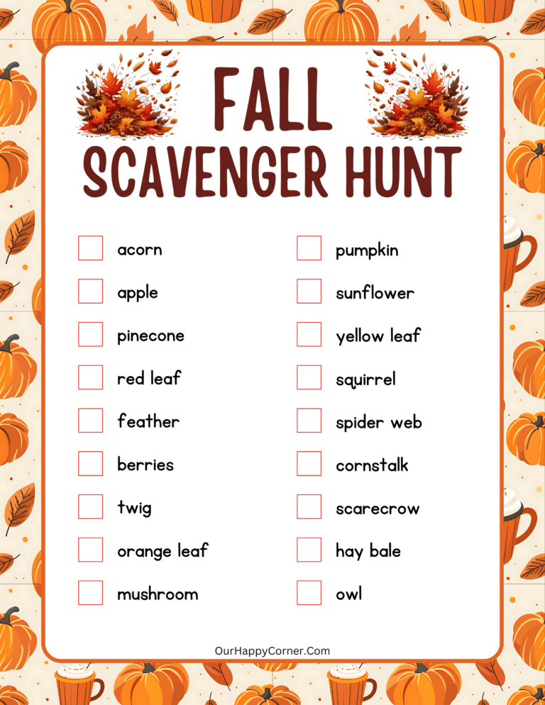 Free Fall Scavenger Hunt Printable - Our Happy Corner
