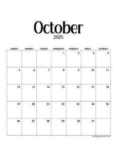 Free October 2025 Calendar Printables - Our Happy Corner