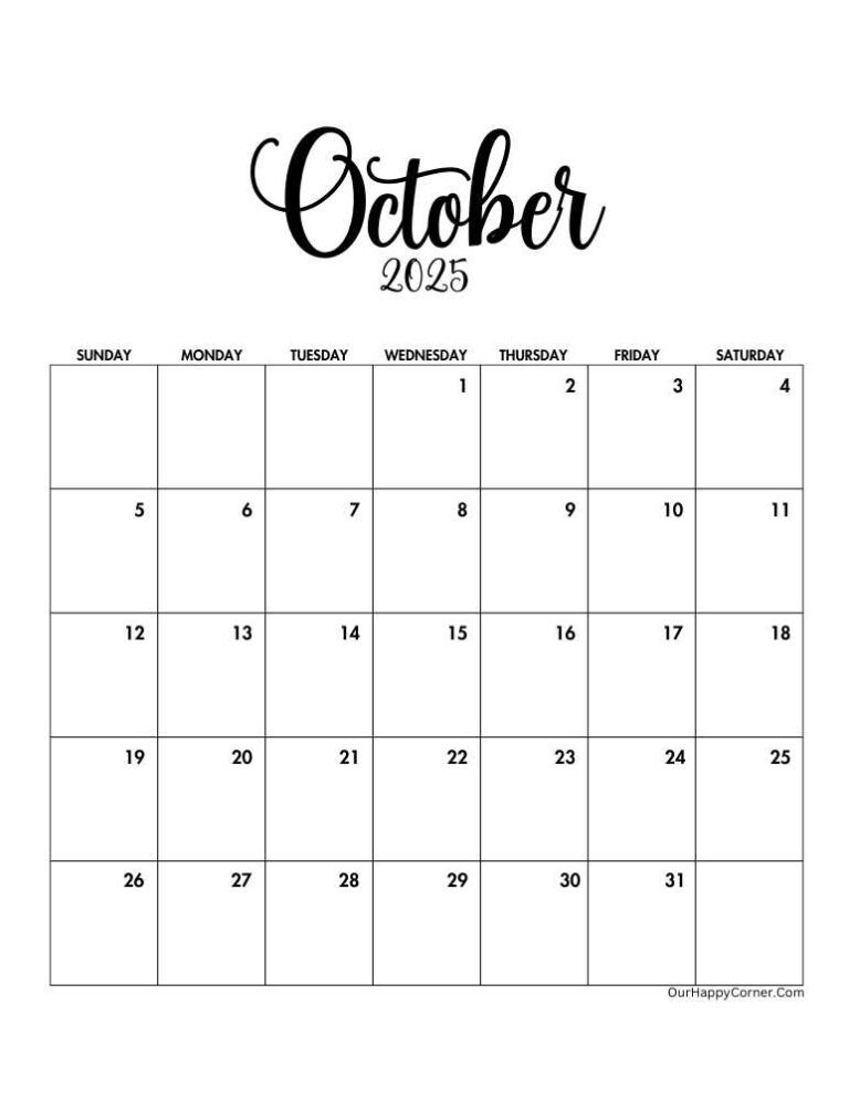 Free October 2025 Calendar Printables - Our Happy Corner