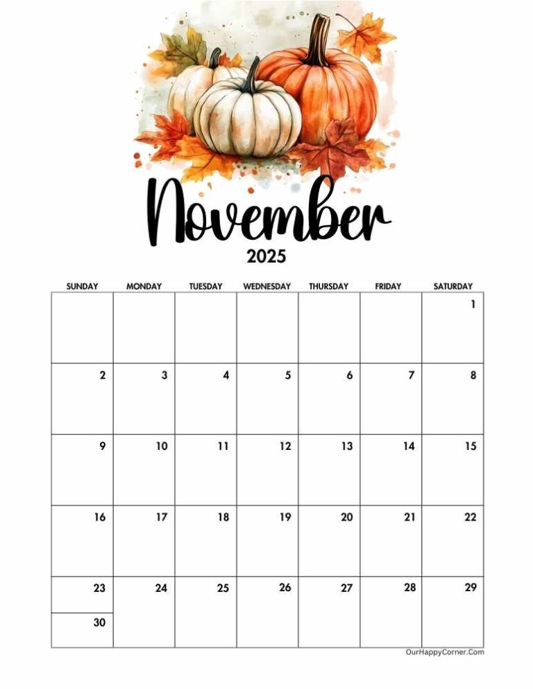 Free Printable November 2025 Calendar - Our Happy Corner