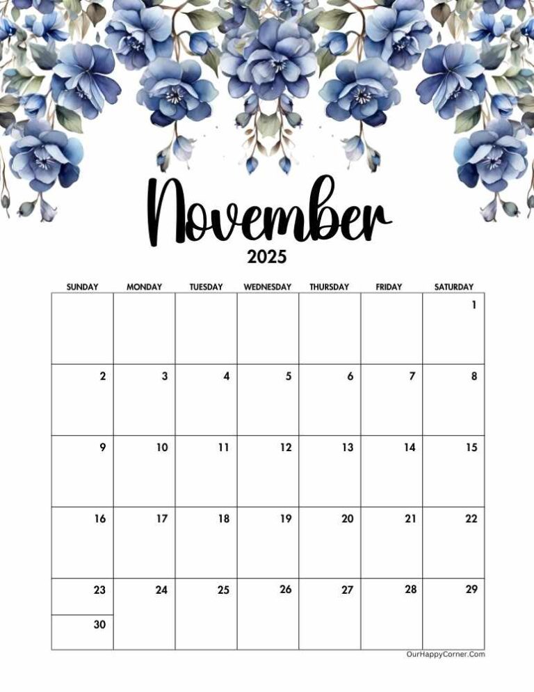 Free Printable November 2025 Calendar - Our Happy Corner