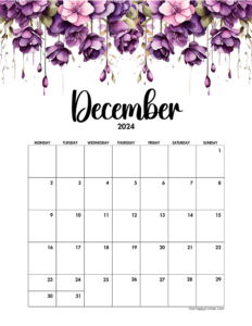 December 2024 Calendar Free Printables - Our Happy Corner