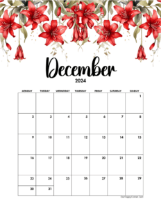 December 2024 Calendar Free Printables - Our Happy Corner