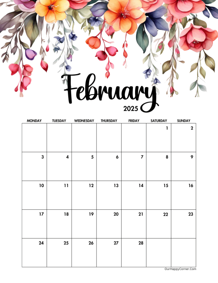 Printable February 2025 Calendar - Our Happy Corner