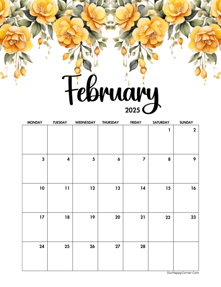 Printable February 2025 Calendar - Our Happy Corner