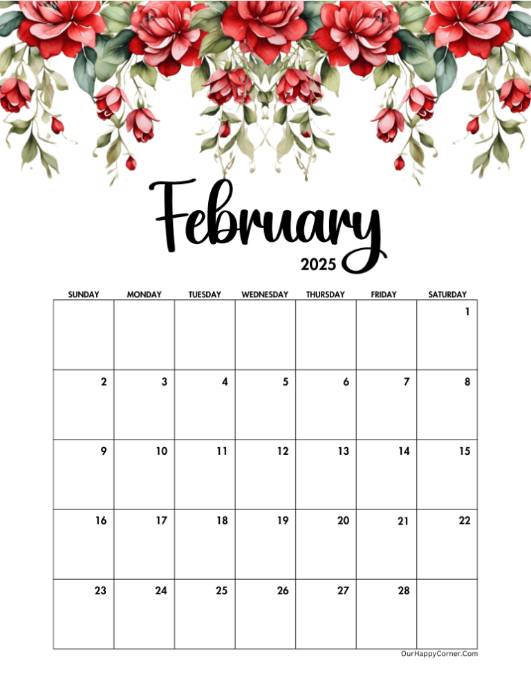 Printable February 2025 Calendar - Our Happy Corner
